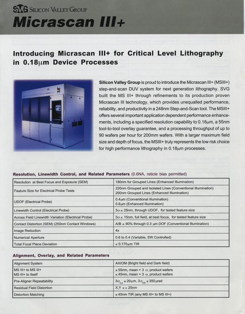 Silicon Valley Group - Micrascan III+ Step-and-Scan
