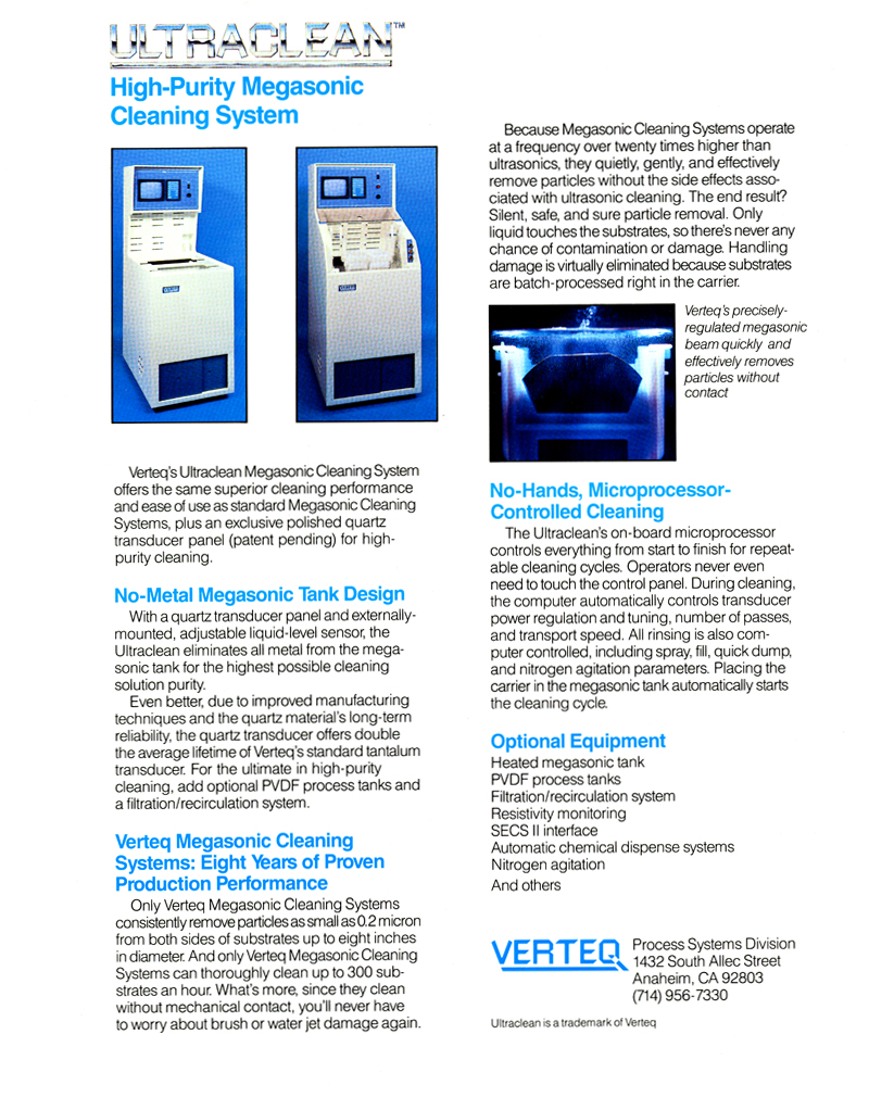 Verteq - Ultraclean High Purity Megasonic System